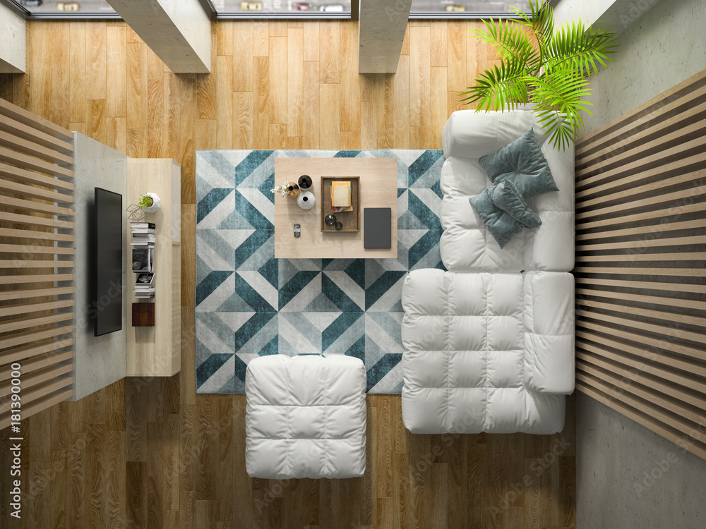 Interior modern design room top view 3D illustration Stock Illustration ...