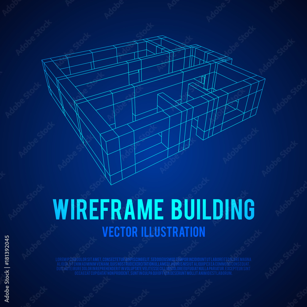 Abstract architecture building. Plan of modern house. Wireframe low ...