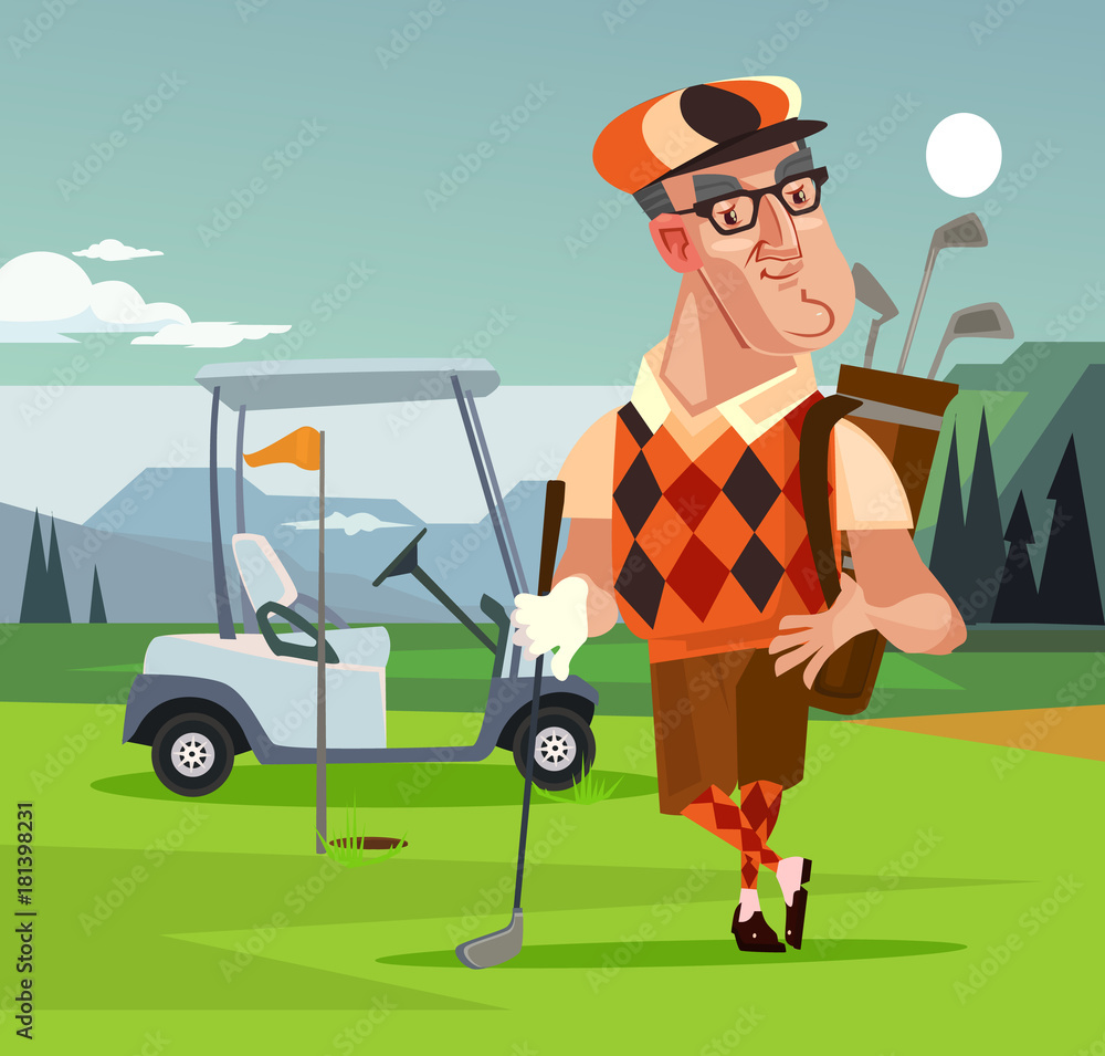 Golf player man character. Vector cartoon illustration Stock Vector ...