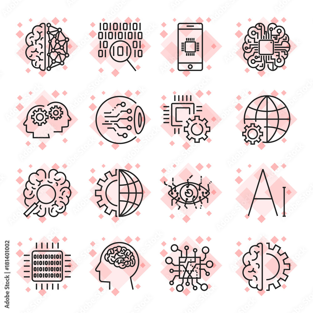Vector icon set for artificial intelligence (AI) concept. Various ...