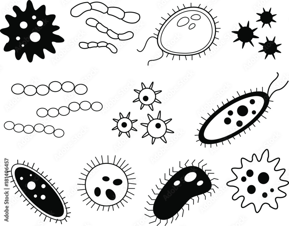 Vector illustration of various isolated microorganisms, bacteria and ...