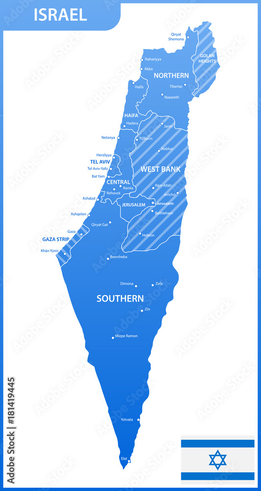 The detailed map of the Israel with regions or states and cities ...