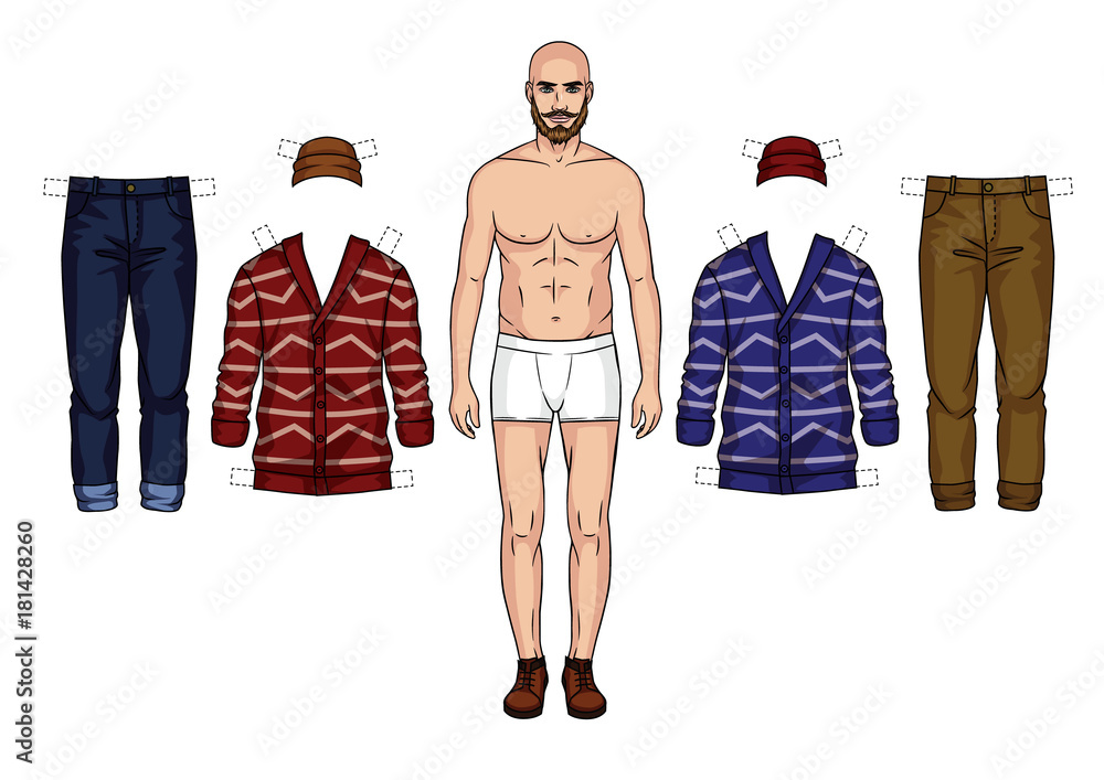 The guy in the underwear is standing in front. Paper doll of a man. Set ...