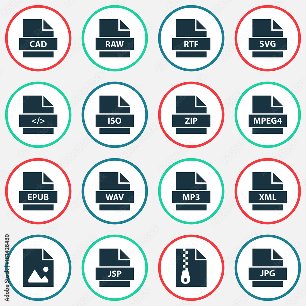 Vetor de Types Icons Set With Svg, Xml, Mp4 And Other Picture Elements ...