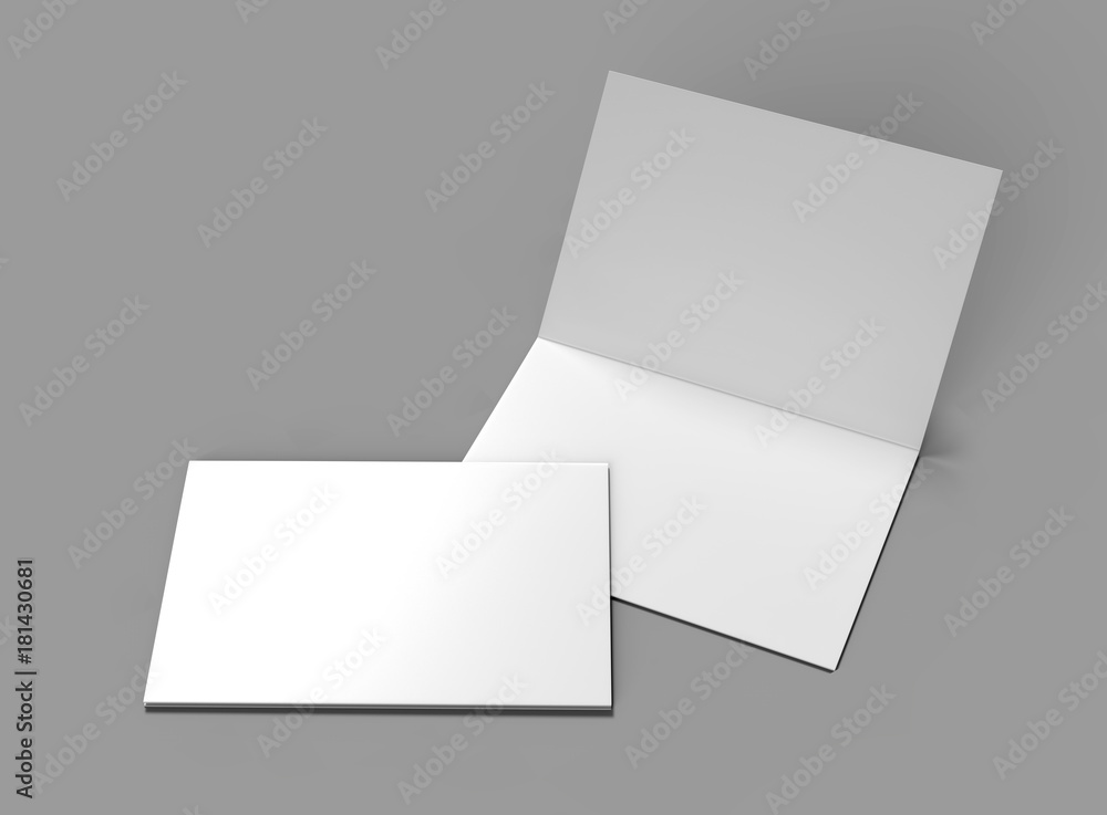 Bi fold or Horizontal half fold brochure mock up isolated on soft gray ...