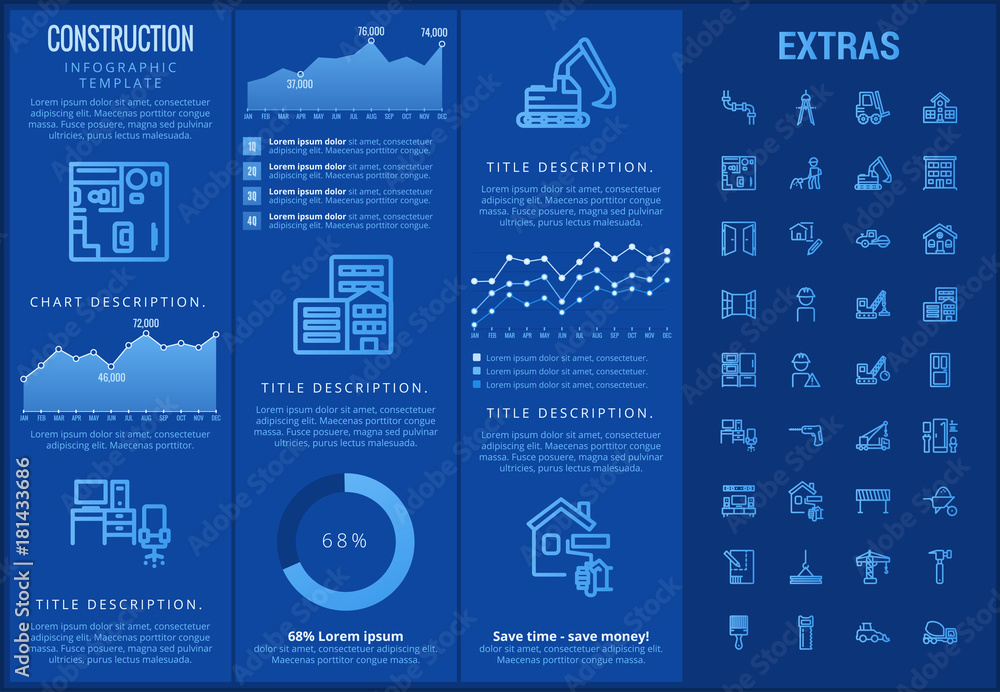 Construction infographic template, elements and icons. Infograph ...