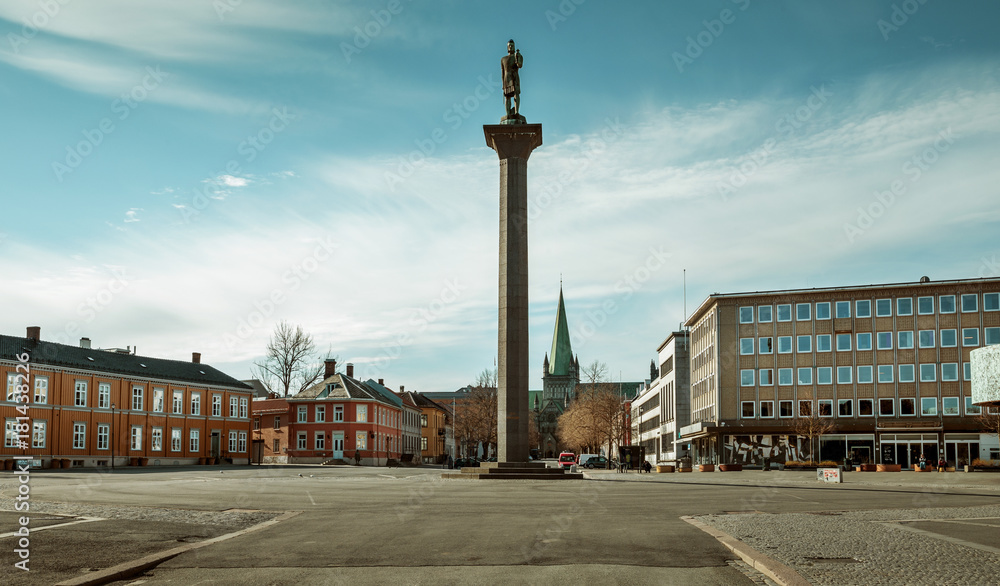 Olav Tryggvason statue in the center of Trondheim, Norway Stock Photo ...