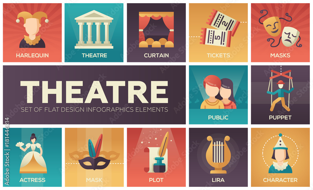 Theatre - set of flat design infographics elements Stock Vector | Adobe ...
