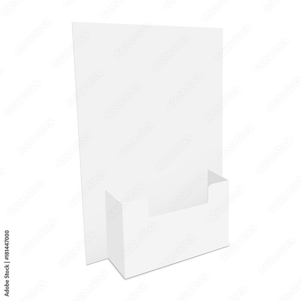Cardboard flyer dispenser isolated on white background. Brochure holder ...
