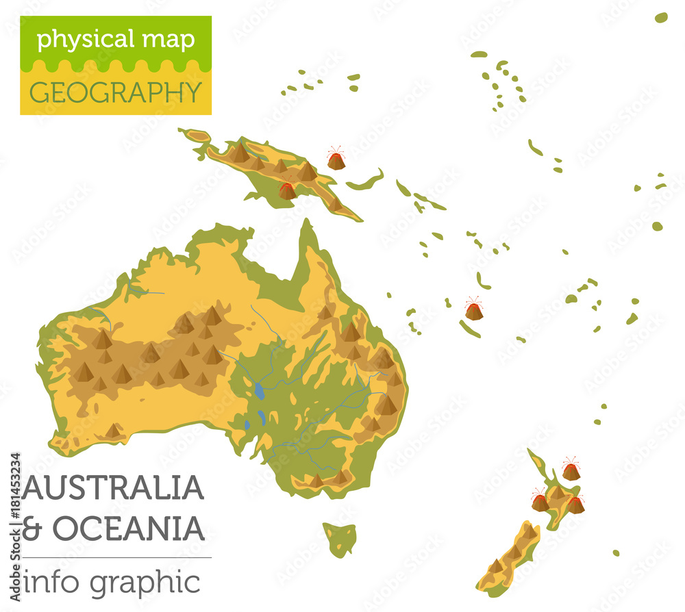 Australia and Oceania physical map elements. Build your own geography ...