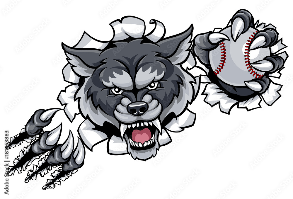 Wolf Baseball Mascot Breaking Background Stock Vector | Adobe Stock
