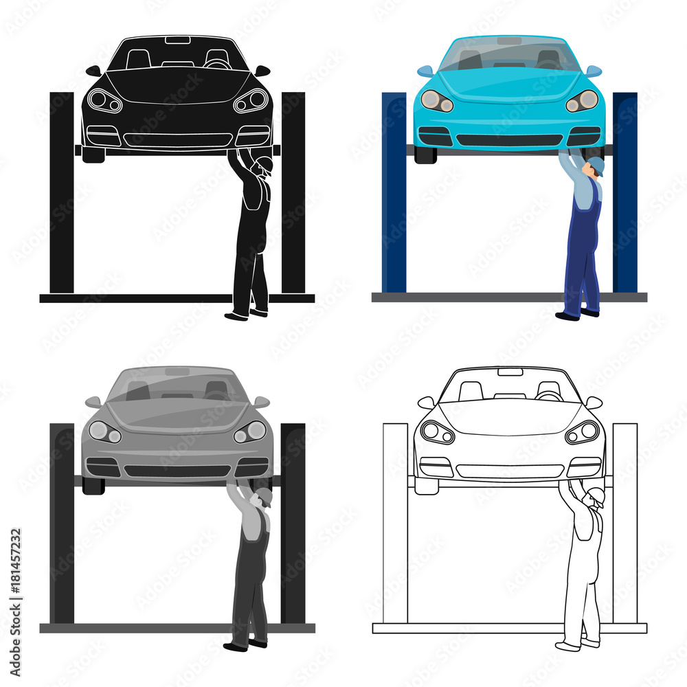 Car on the lift single icon in cartoon,outline,black style for design ...