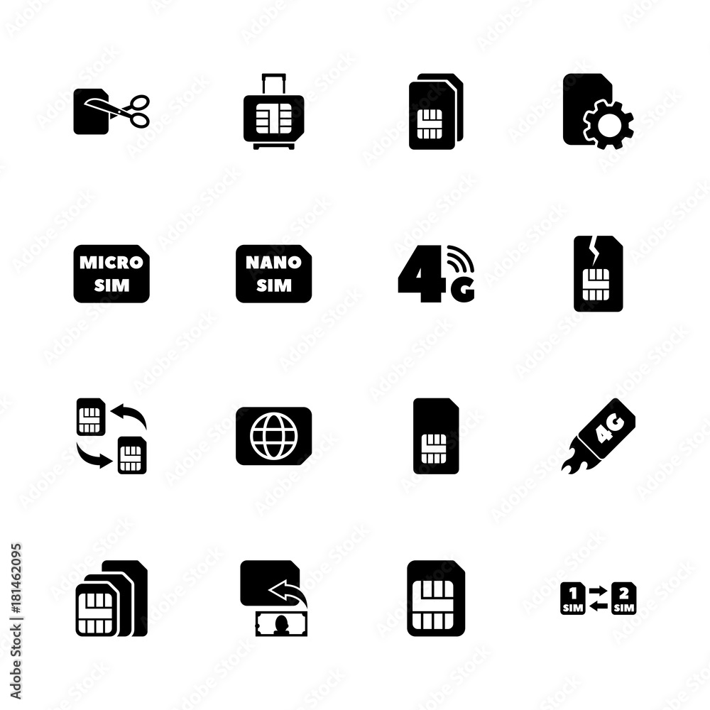 Sim Cards icons - Expand to any size - Change to any colour. Flat ...