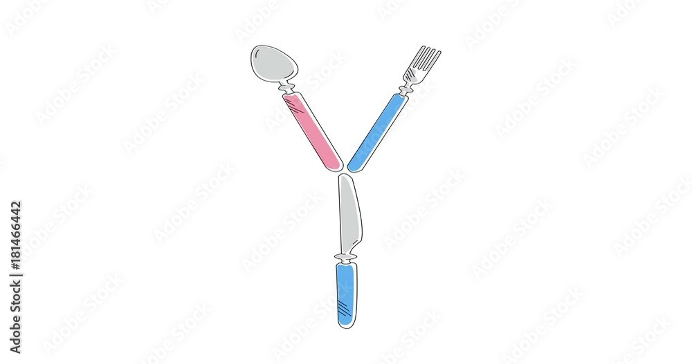Alphabet kitchen Abc English letter Y with hand drawn Fork Spoon Knife ...