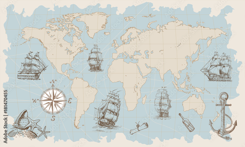 Large World Map And Compass