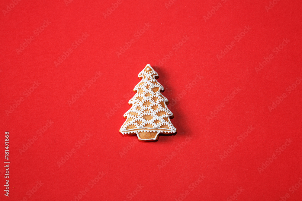 Gingerbread tree on a red background. The basis for the design of the ...