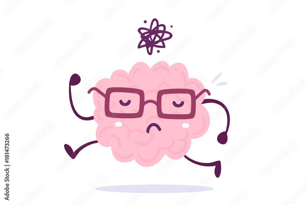 Vector illustration of pink color human brain with glasses goes ...