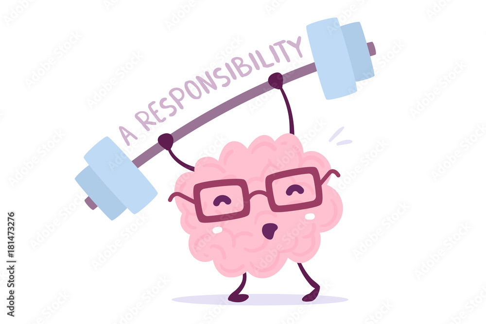 Great responsibility of cartoon brain concept. Vector illustration of ...