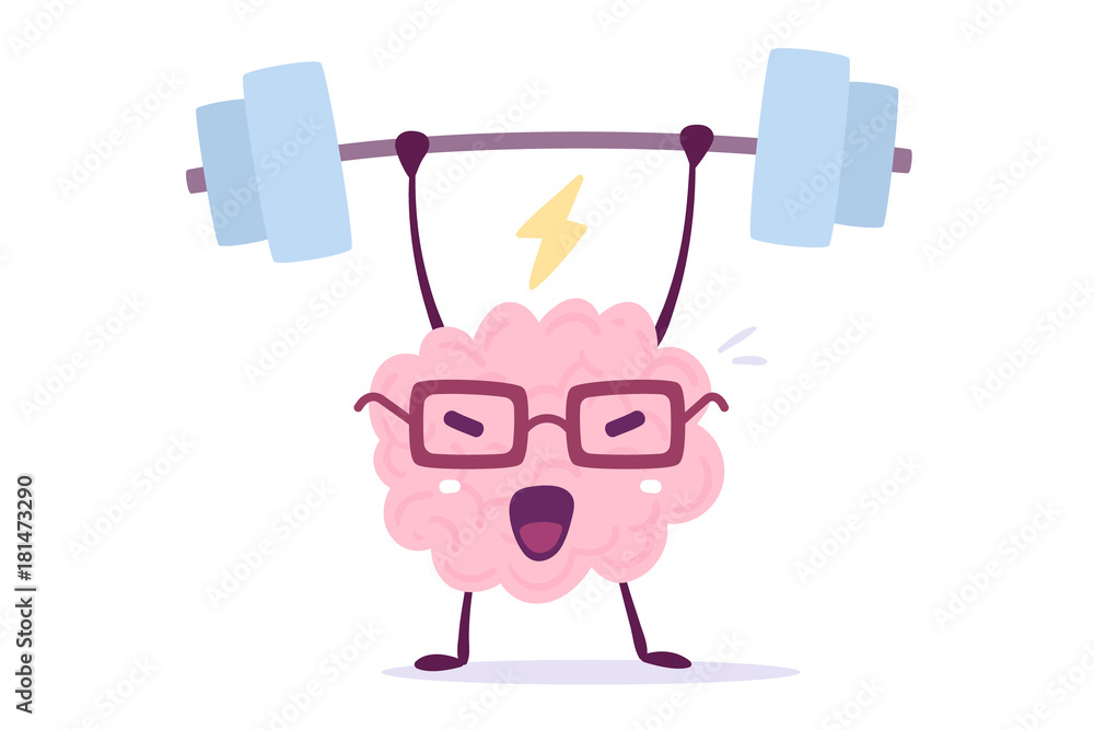 Vector illustration of pink color smile brain with glasses lifts ...