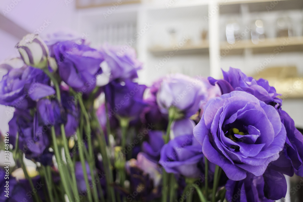 Beautiful fresh purple roses bouquet in vase Stock Photo | Adobe Stock