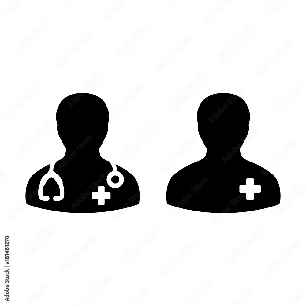 Doctor Icon Vector with Male Patient Medical Consultation and Assistant ...