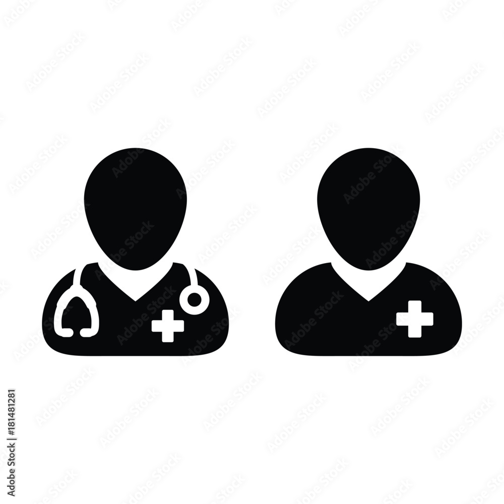 Doctor Icon Vector with Male Patient Medical Consultation and Assistant ...