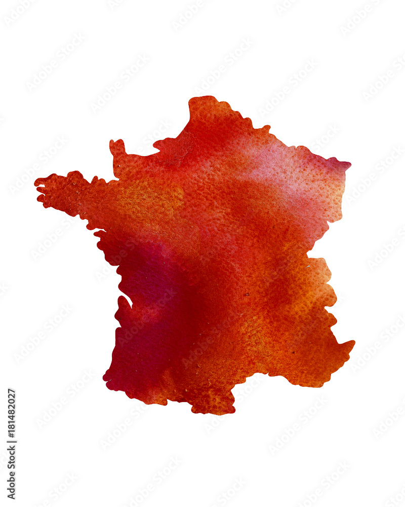 Watercolor texture map of France. Hand painted illustration. Stock ...