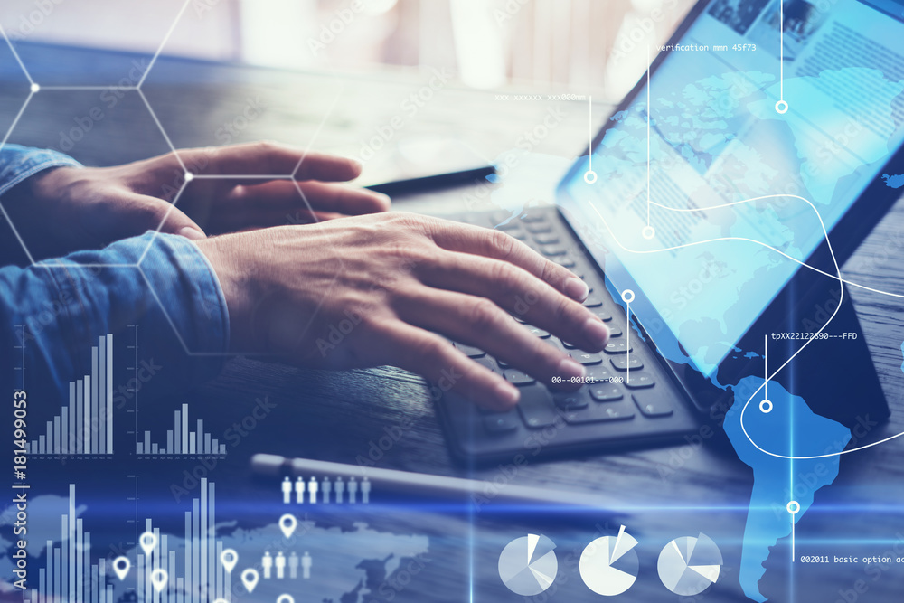 Concept of virtual diagram,graph interfaces,digital display,connections ...