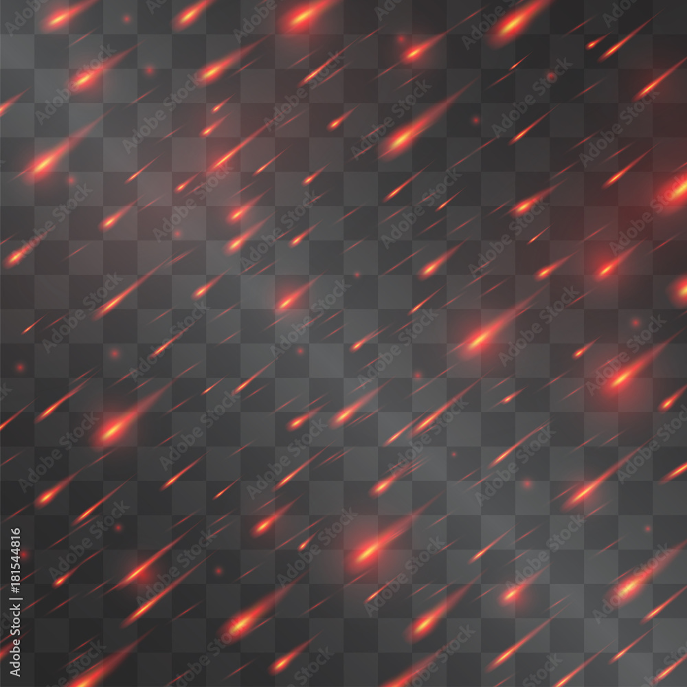 Meteorite shower, falling fire sparkles of volcano lava in the sky or ...