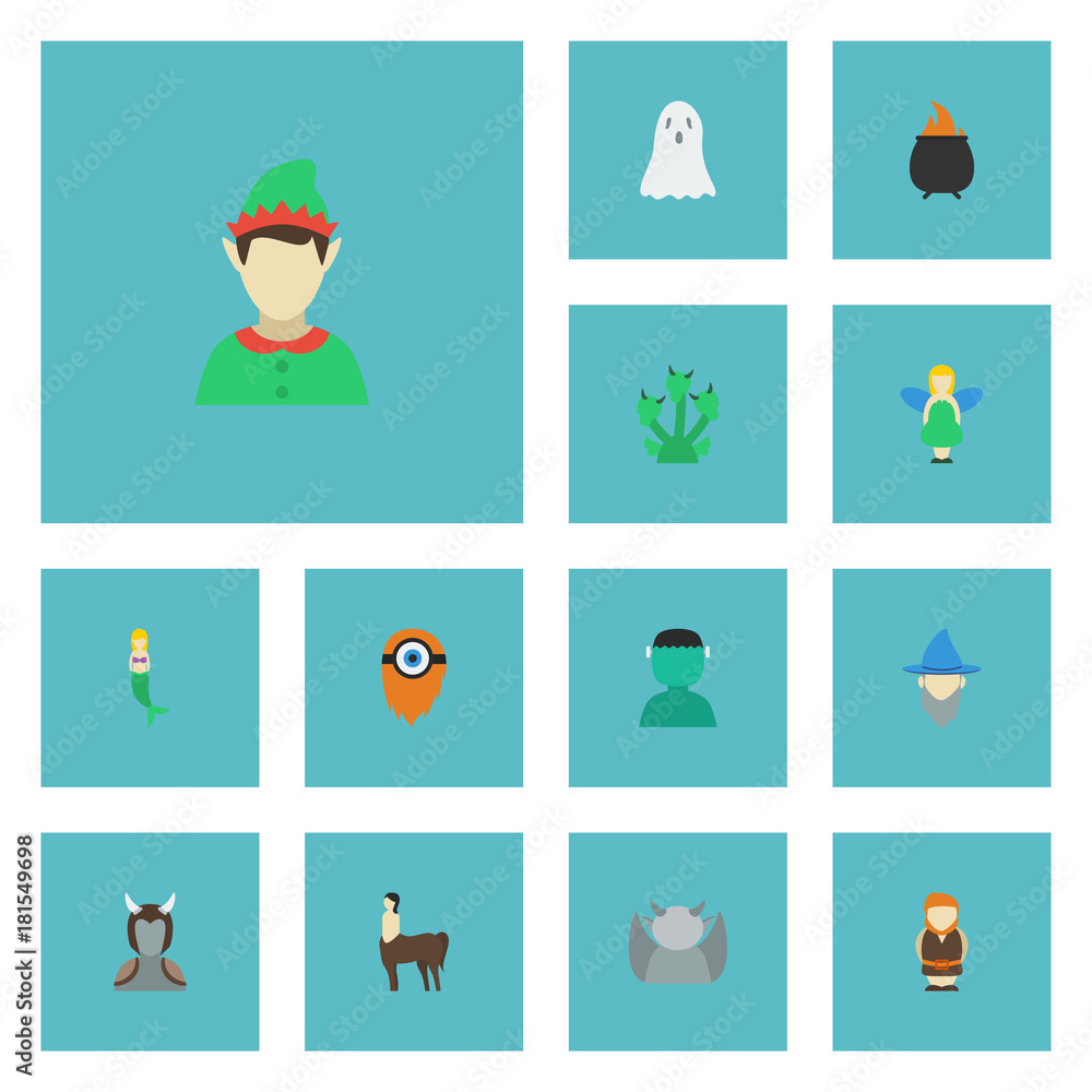 Flat Icons Flying, Hell, Wizard And Other Vector Elements. Set Of ...