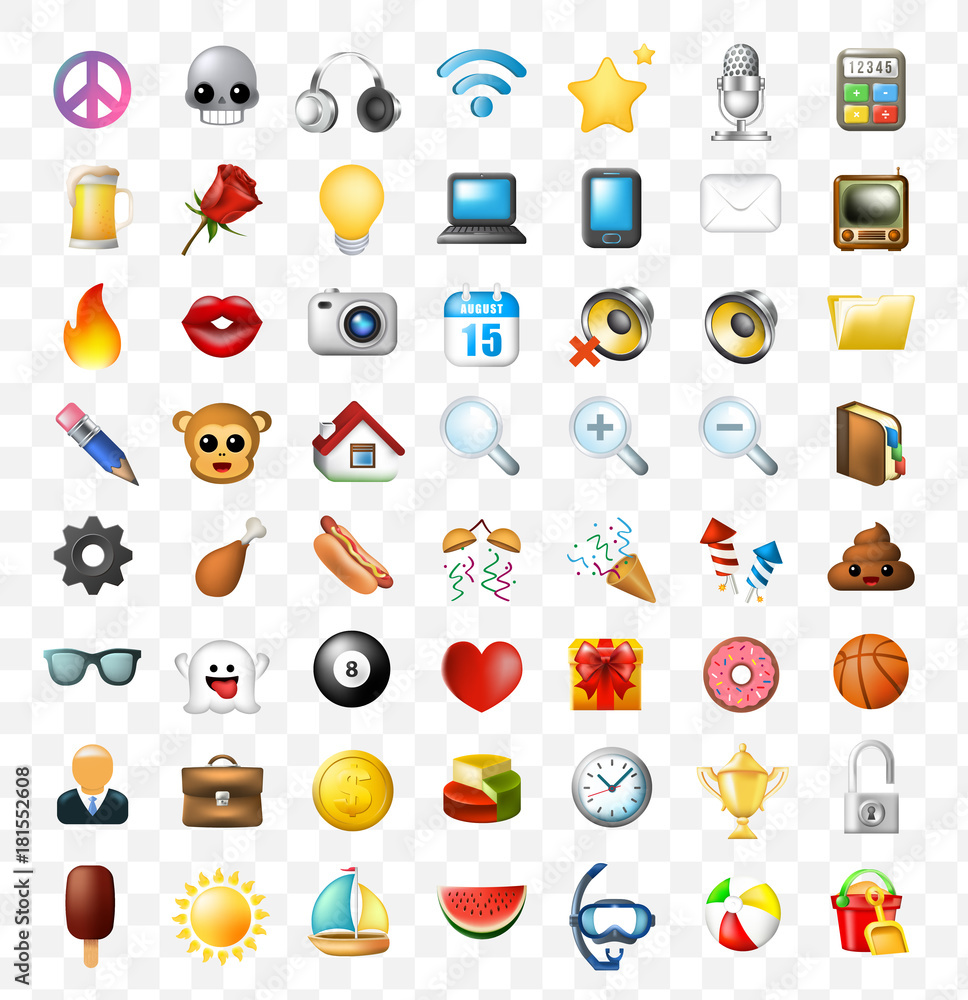 Set of Realistic Cute Icons on Transparent Background . Isolated Vector ...