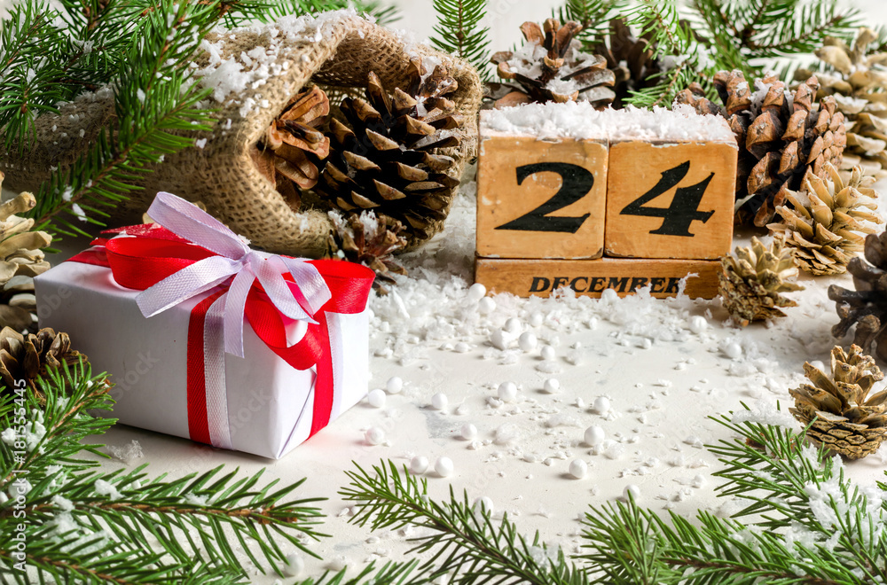 Eve, Christmas. December 24th. Winter time. Light blank for a postcard ...