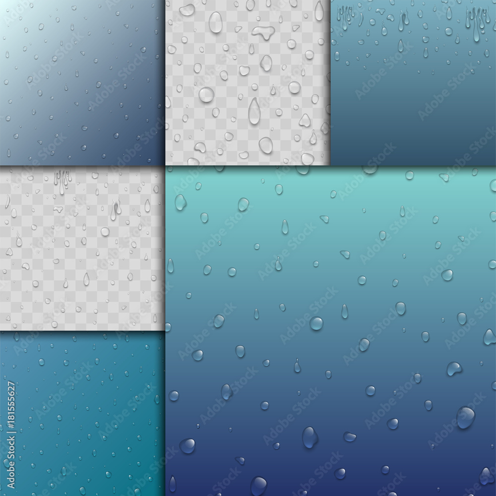 Realistic water drops liquid transparent raindrop splash background ...