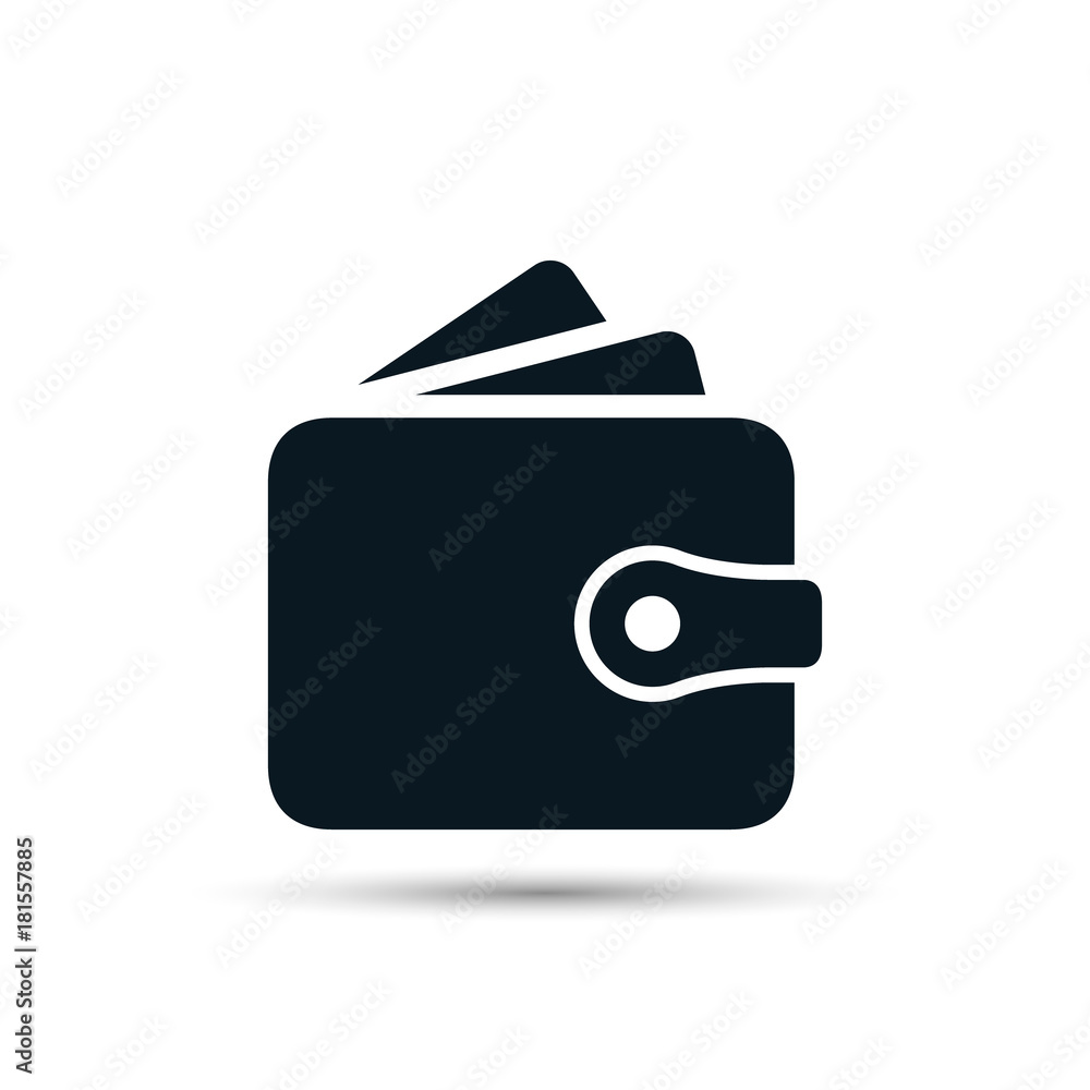 Wallet icon with money in flat style isolated on white background ...