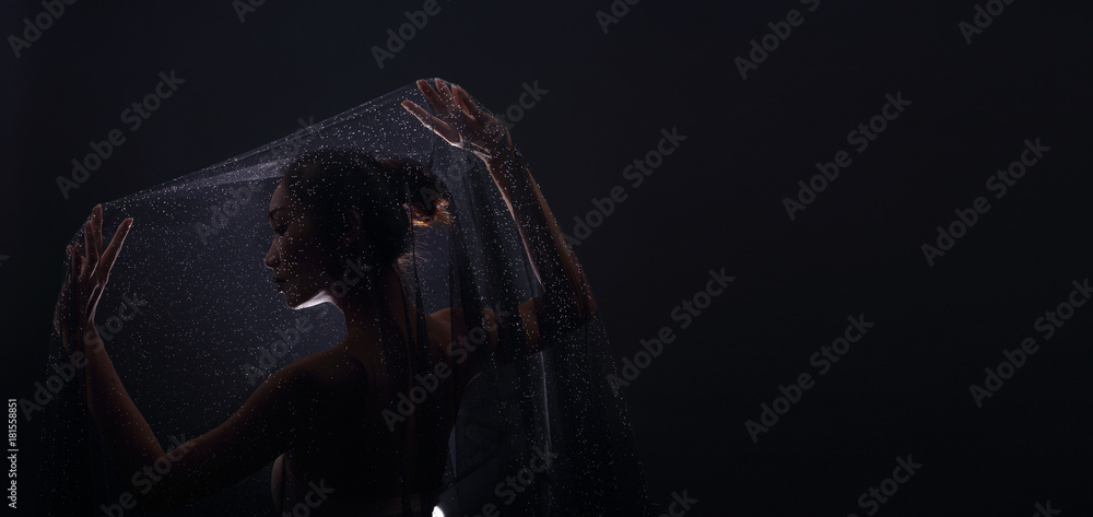 Smoke Tan Skin Asian Woman black hair dark lip with Dense Fluffy Puffs ...