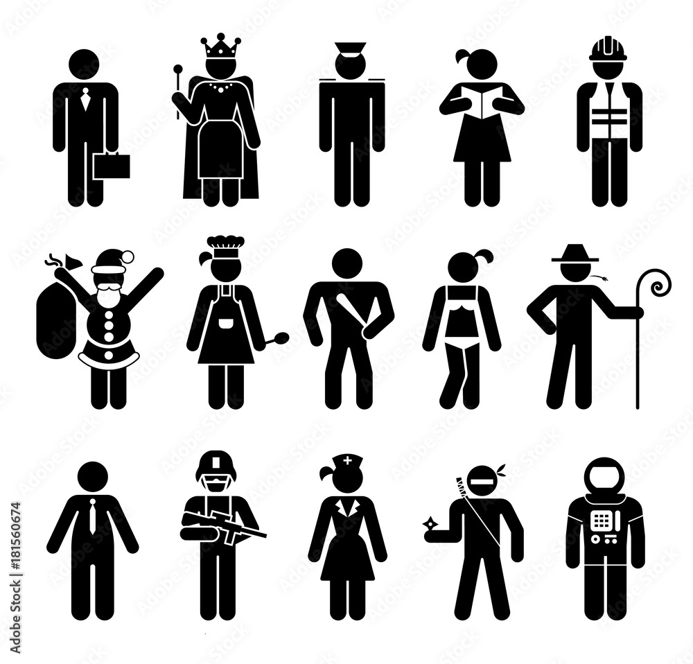 Set of pictograms that represent people with various professional ...