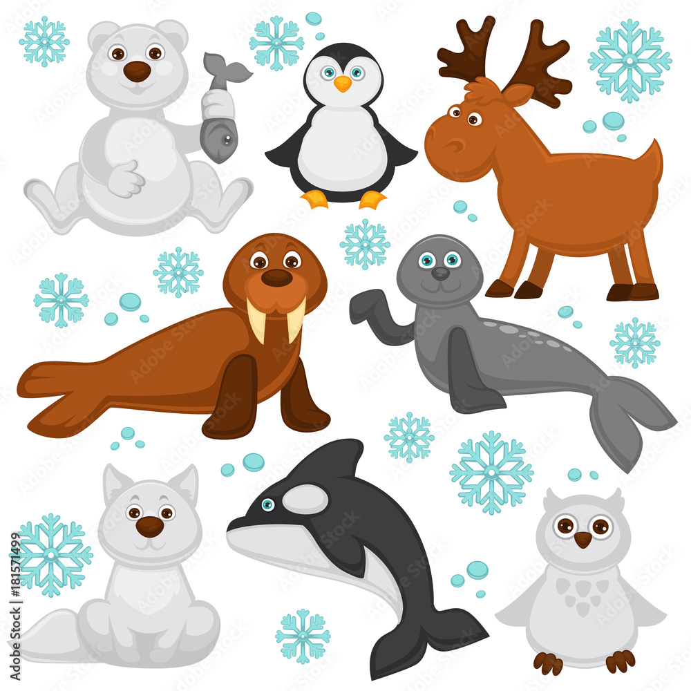 Polar animals and arctic fish cartoon characters. Stock Vector | Adobe ...