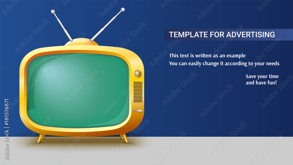 Poster template with retro yellow TV set for advertisement on ...