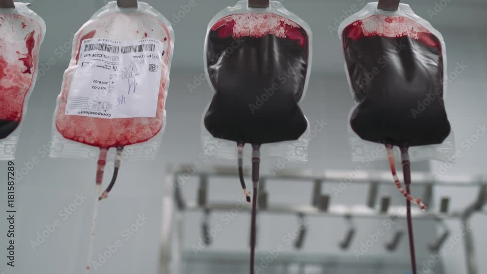 Hospital, blood in packages, process of purification and filtration of ...