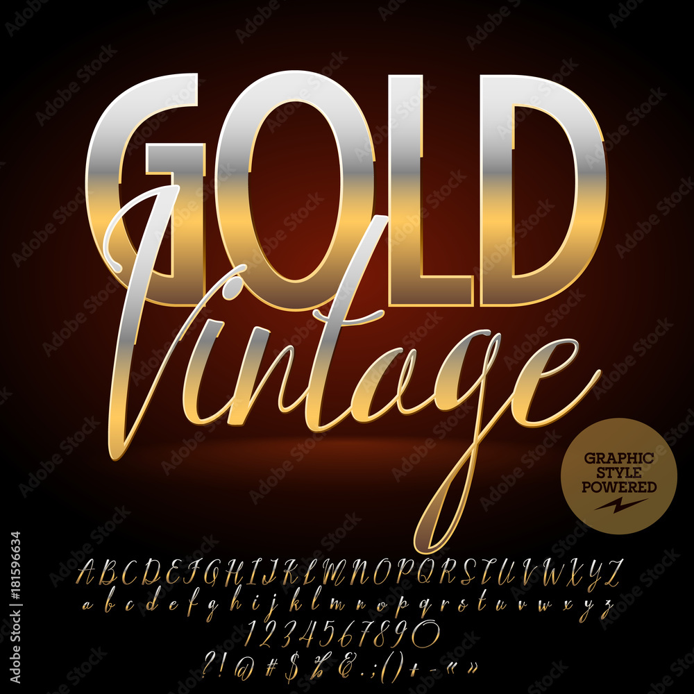Vector Luxury emblem Gold Vintage. Chic Alphabet letters, Numbers and ...