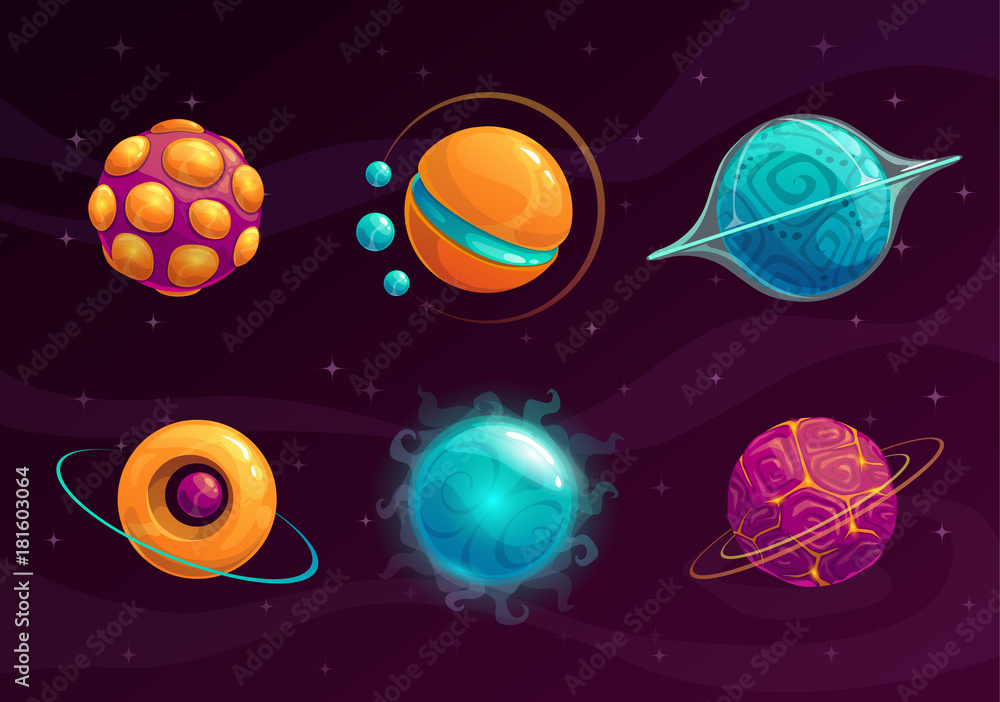 Cartoon fantasy planets set. Stock Vector | Adobe Stock