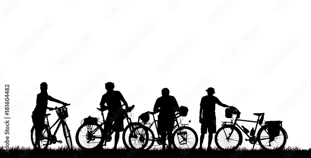 Silhouette group bike relaxing on white background Stock Illustration ...