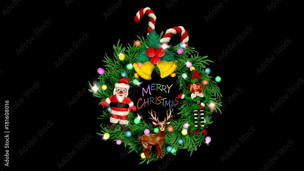 Christmas tree oval frame with lights and toys motion video animation ...