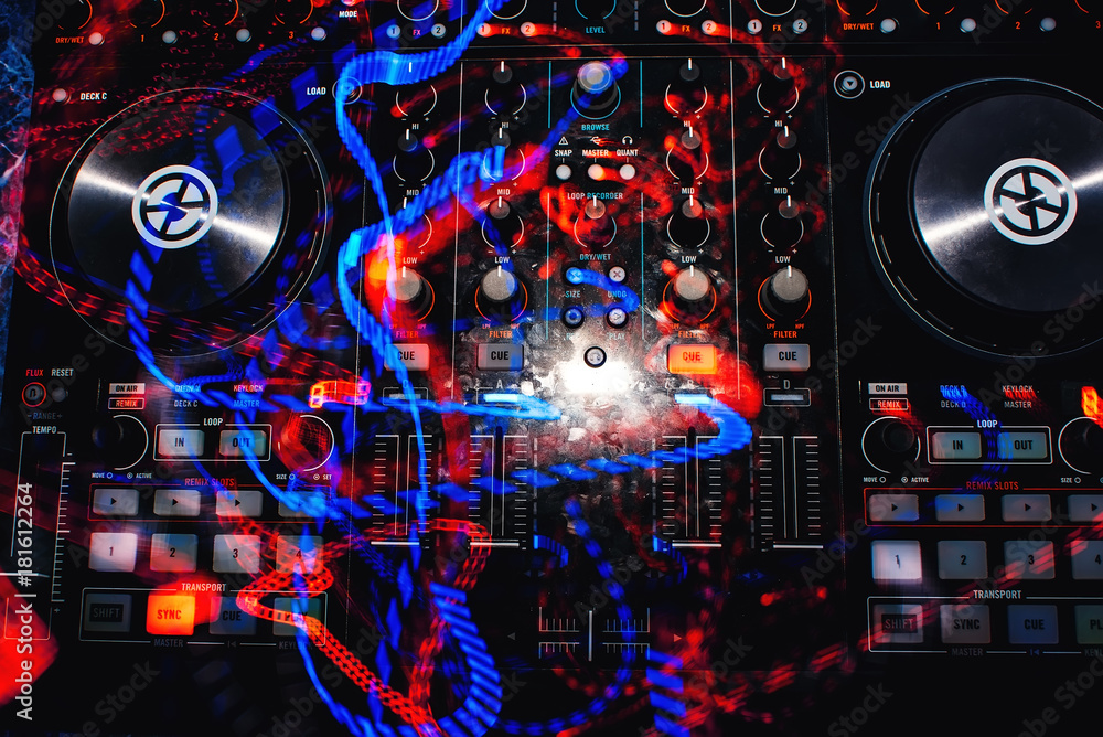 professional DJ Board with mixer for discs with multi-colored traces ...