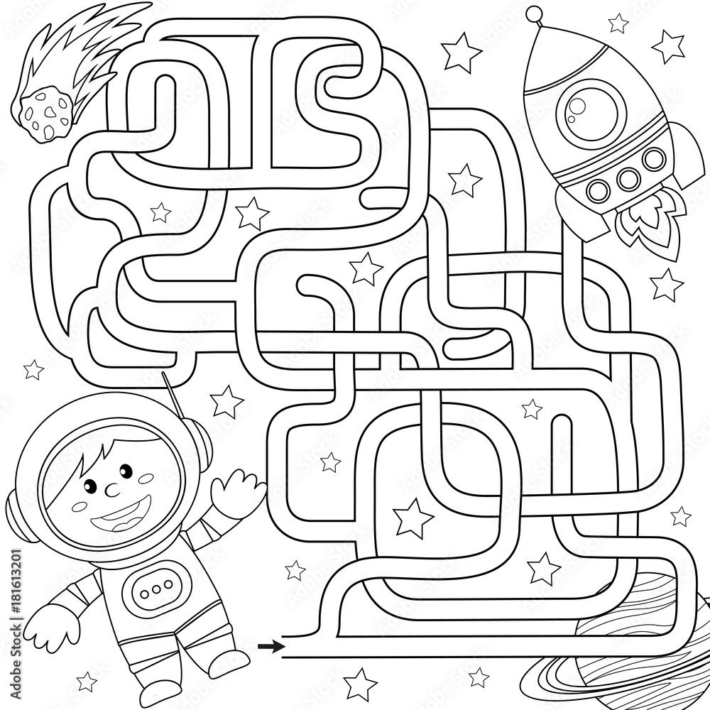 Help cosmonaut find path to rocket. Labyrinth. Maze game for kids ...