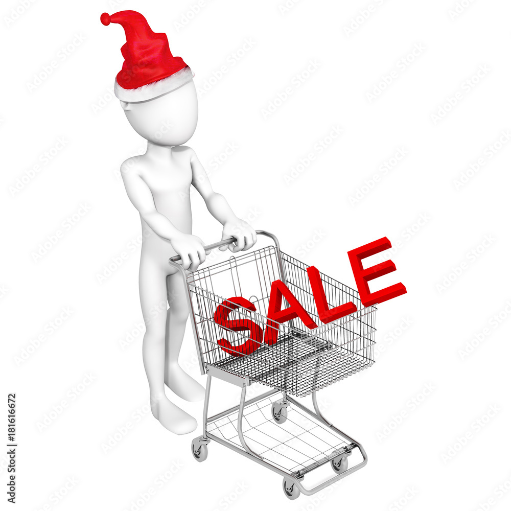 3d people - human character, person with shopping cart and word "sale ...