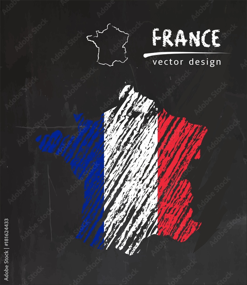 France national vector map with sketch chalk flag. Sketch chalk hand drawn illustration Stock ...