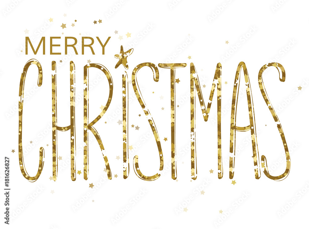 Merry Christmas gold glittering text. Vector lettering design. Stock ...