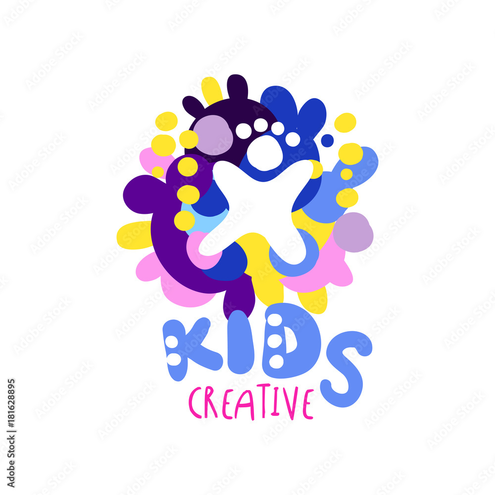 Kids creative logo, colorful hand drawn labels and badges for kids club ...