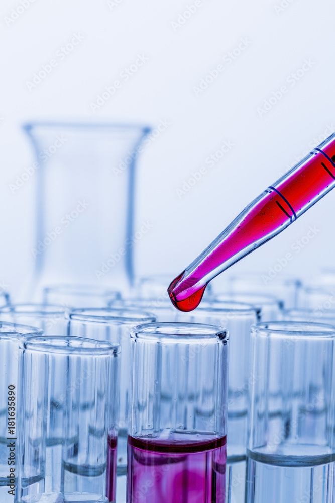 laboratory glasses at experiment in chemistry laboratory Stock Photo ...